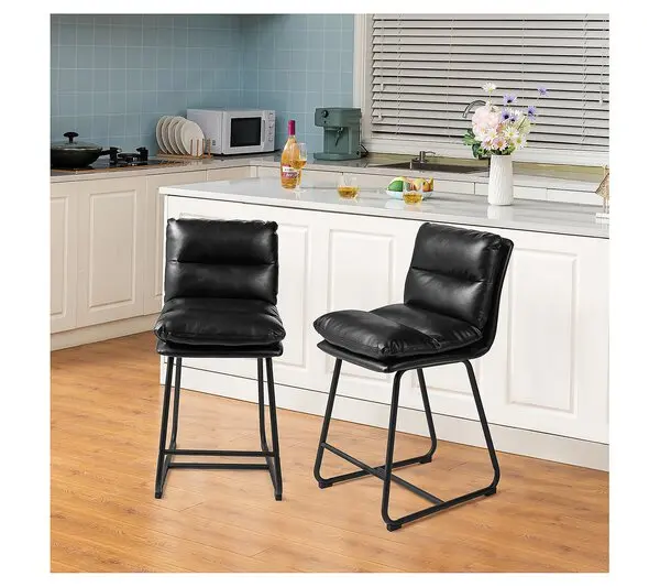 GLITZHOME Set Of 2 Modern Thick Leatherette Cou Nter Stool