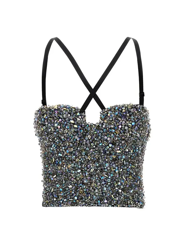 Dolce & Gabbana Sequin Bustier Top - Silver