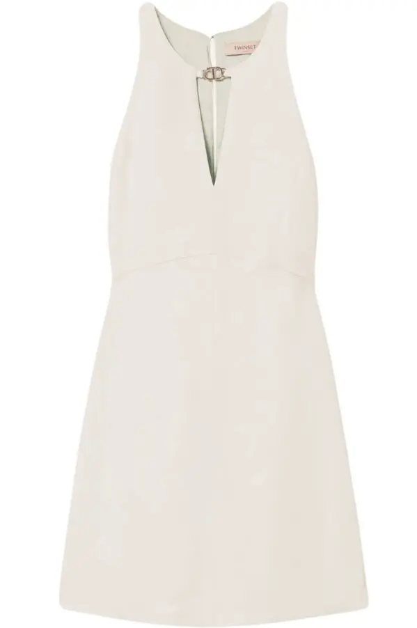Twin-Set Linen Blend Mini Dress In Zucchero - 9% Off | Editorialist