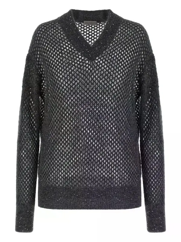 Brunello Cucinelli Sequin-embellished Net Sweater - Grey