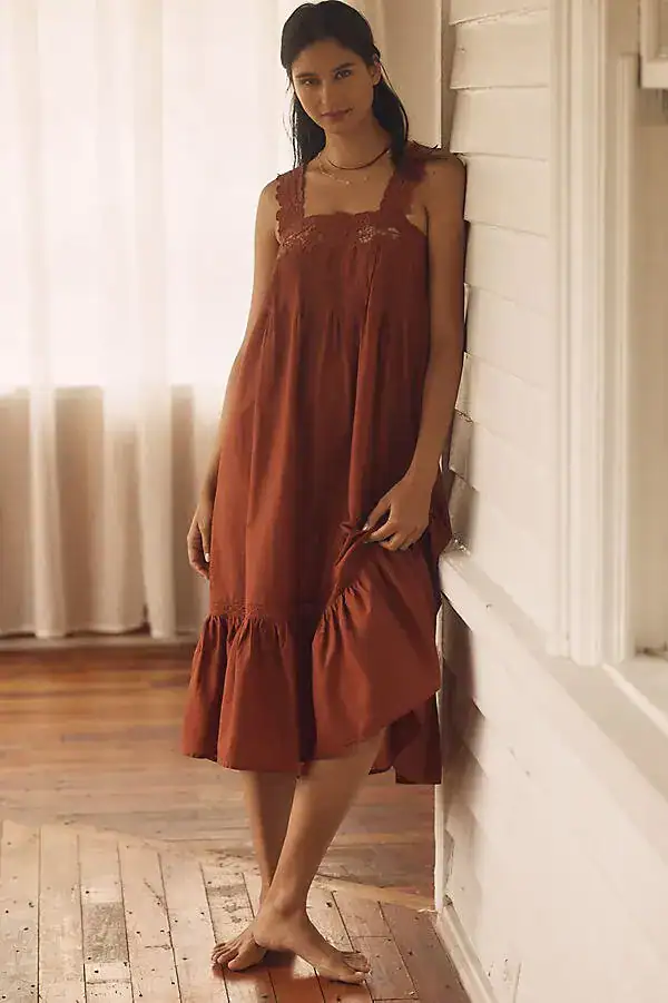 Anthropologie Embroidered Cotton Nap Dress In Fired Brick - 49% Off |  Editorialist