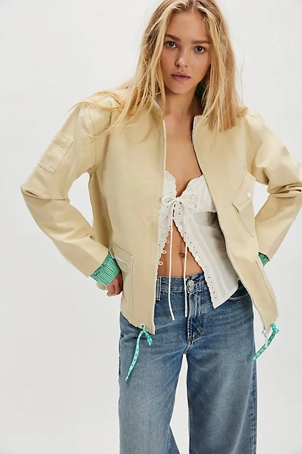 Free People Layered Canvas Jacket - Khaki Chino