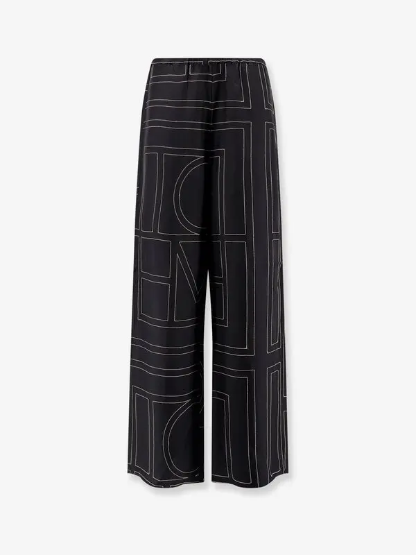 TOTÊME Silk Trousers With Monogram Logo Embroidery - Black