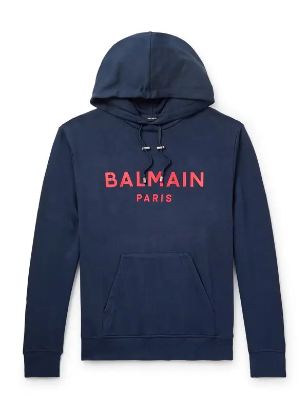 Balmain Logo-print Cotton-blend Hoodie - Blue