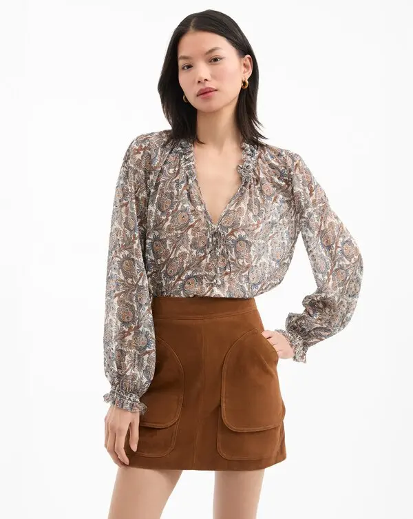 Veronica Beard Hickory Silk Paisley Print Blouse - Dove Multi