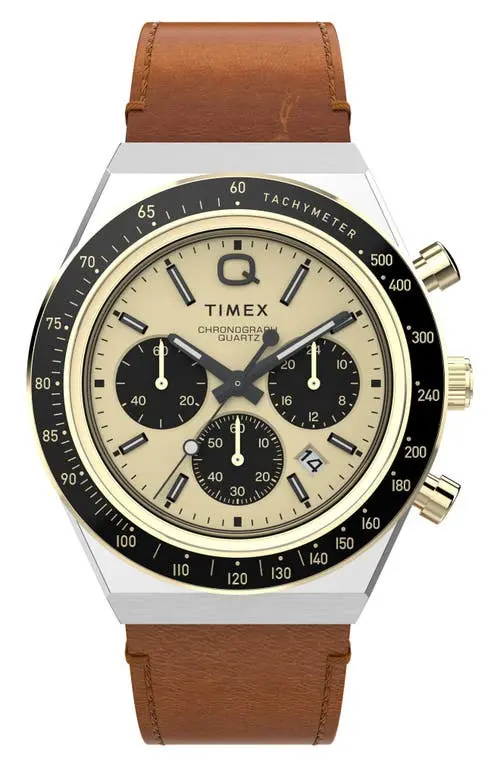TIMEX® Chronograph Leather Strap Watch