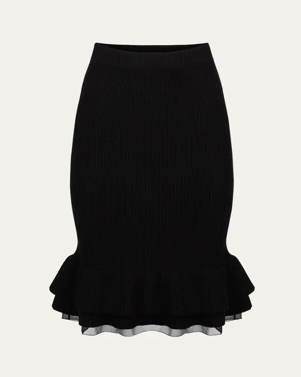 Nina Ricci Layered Ruffle Knit Midi Skirt