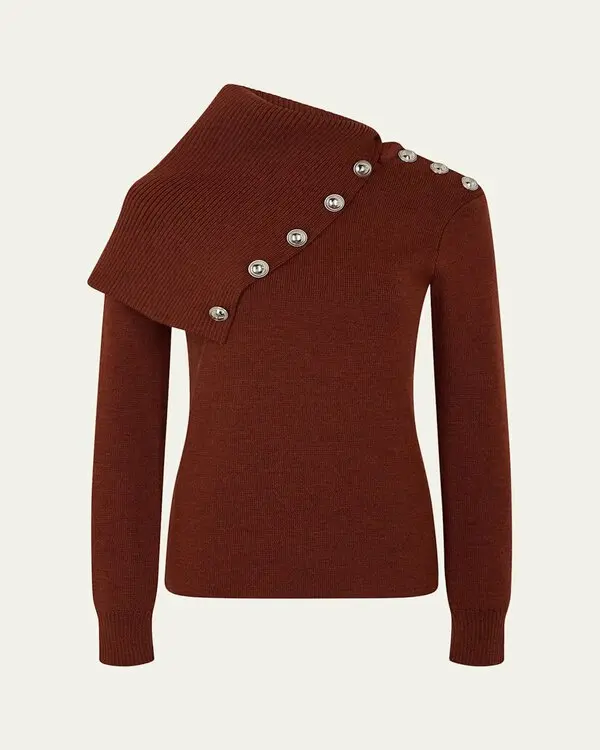 Rabanne Folded-neck Buttoned Sweater - Rust