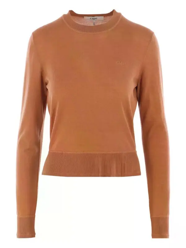 Chloé Logo-embroidered Crew-neck Top - Brown