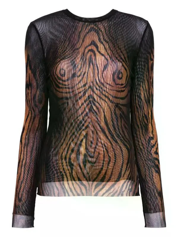 Jean Paul Gaultier Wood-print Mesh Top