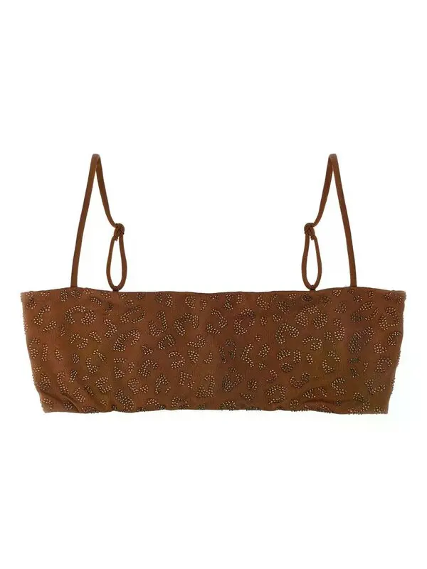 MC2 SAINT BARTH Athena Rhinestone-embellished Leopard Bikini Top - Brown