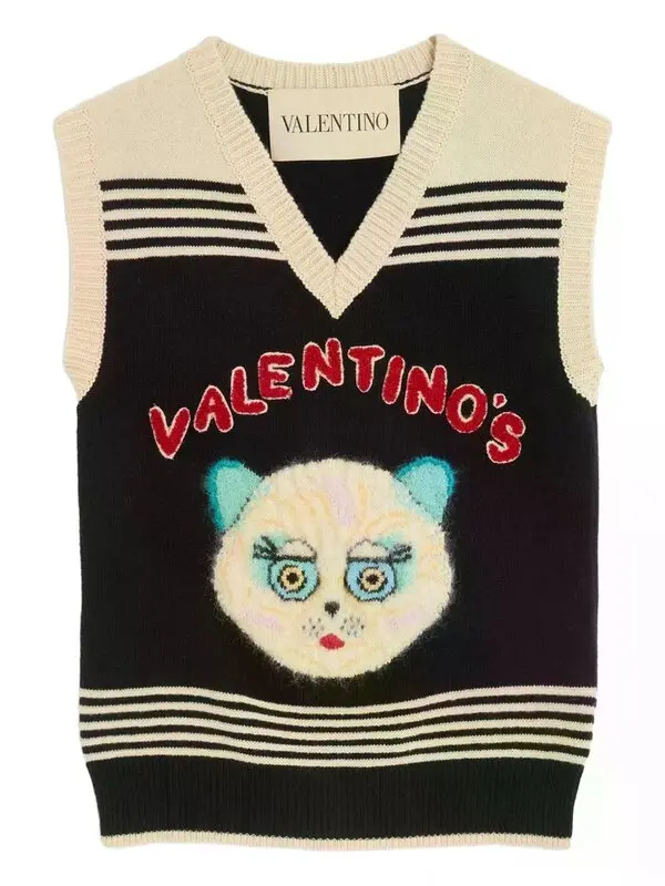 Valentino Garavani Cat-motif Stripe-detail Vest