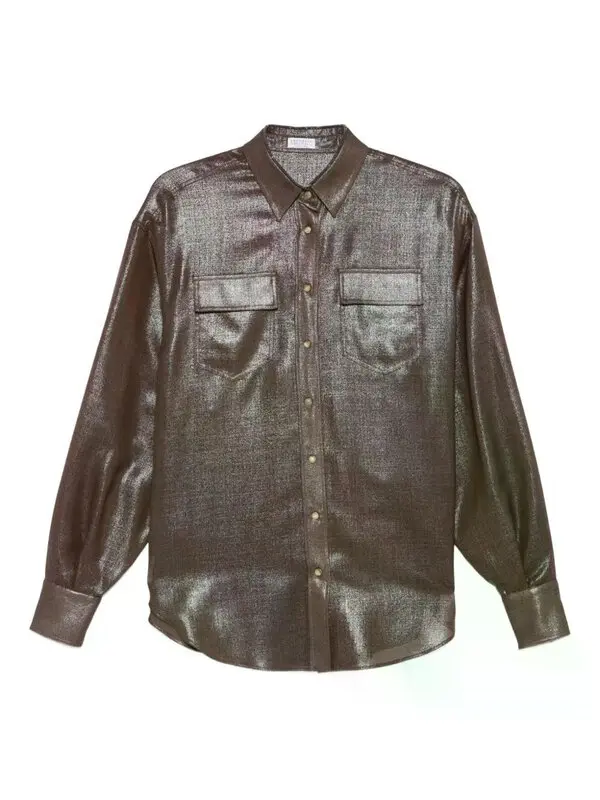 Brunello Cucinelli Metallic-finish Button-down Shirt - Brown