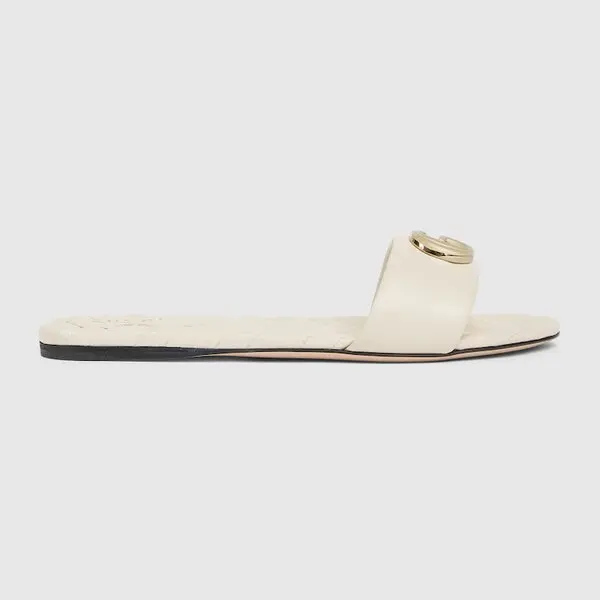 Gucci Double G Leather Slide Sandal - White