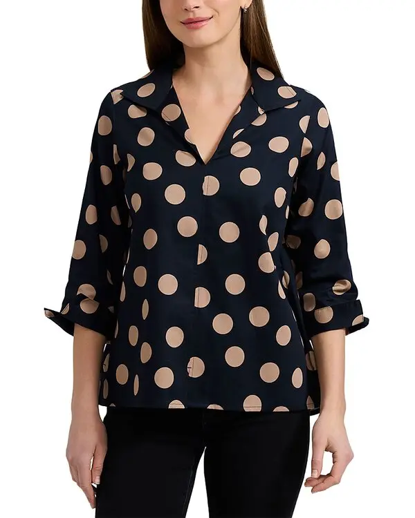 Foxcroft Agnes Popover Top - Black/ Almond