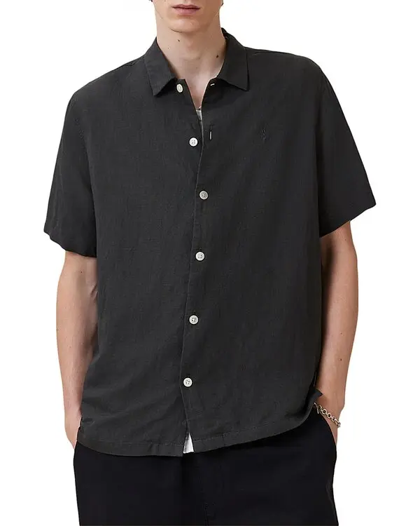 All Saints Bandol Relaxed Fit Short Sleeve Shirt - Dark Charcoal