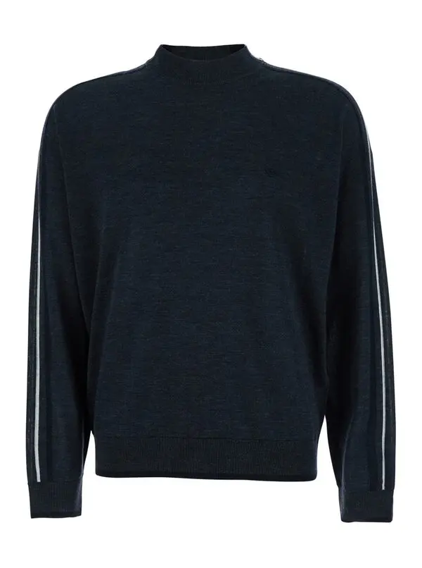 Emporio Armani Crewneck Wool Sweater With Stripe Detail