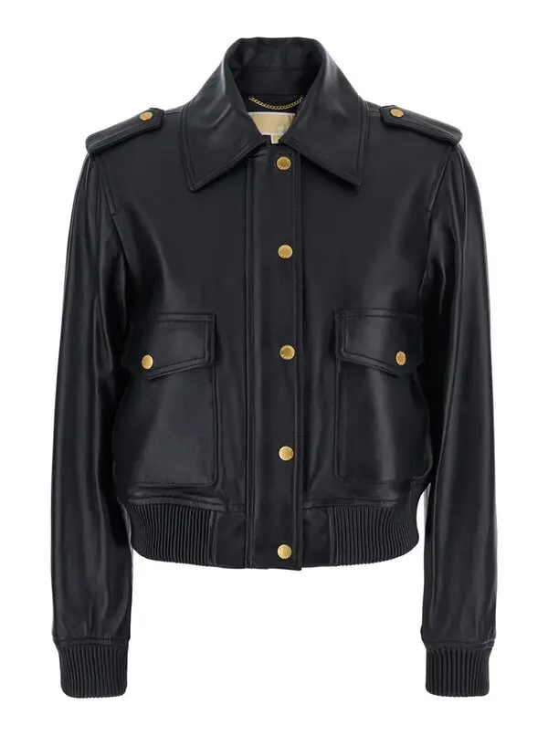 Michael Kors Leather Jacket With Ribbed Trims