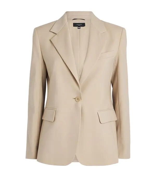 Max Mara Virgin Wool Notched Lapel Blazer - Beige