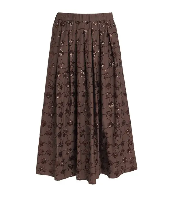 Max Mara Cotton Embellished Midi Skirt - Brown