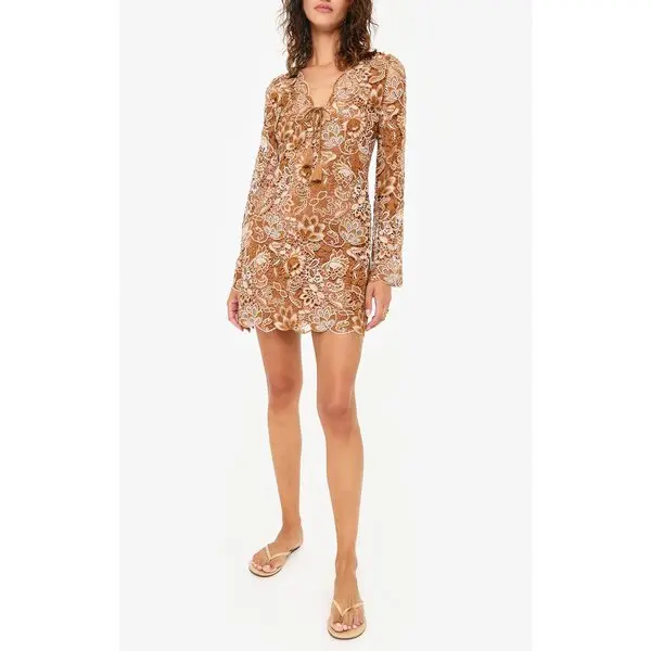 Cami Nyc Madeira Long Sleeve Lace Overlay Mini Dress