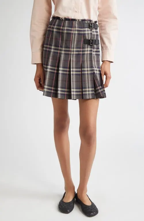 Burberry Check Pleated Wool Skirt - Fig/ Black Amethyst
