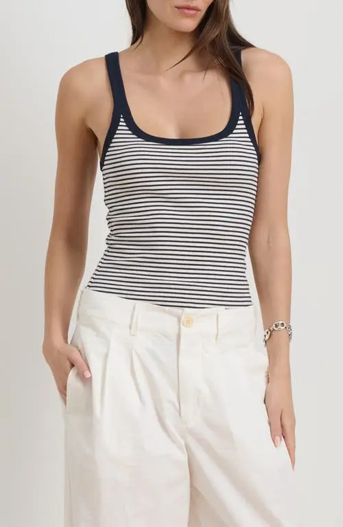 ALEX MILL Stripe Stretch Cotton Rib Tank Top - Navy/ White
