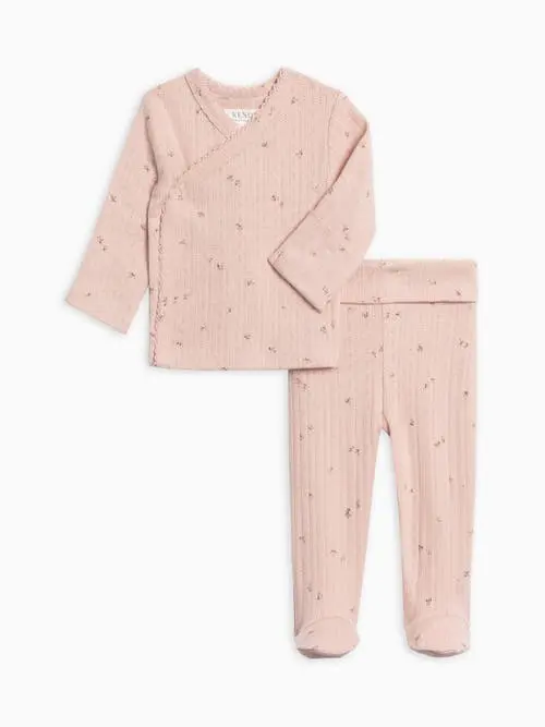 COLORED ORGANICS 2-piece Pointelle Kimono Top And Pant Set - Haran Floral