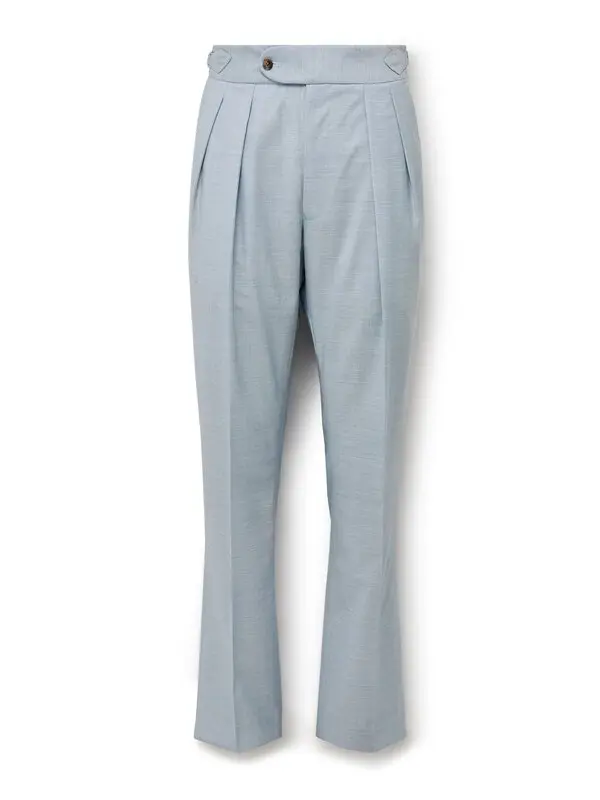 Richard James Hepworth Slim-fit Pleated Wool Suit Trousers - Blue