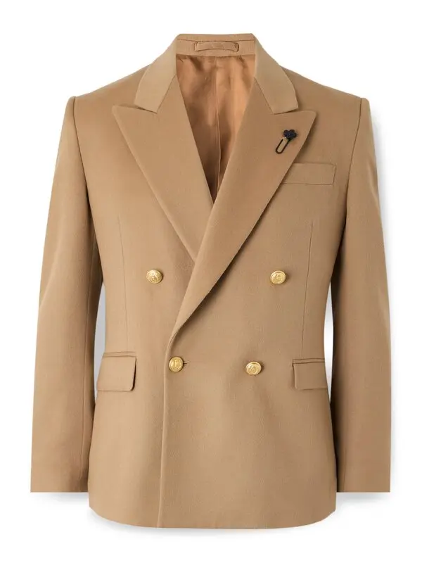 LARDINI Double-breasted Virgin Wool Blazer - Neutrals