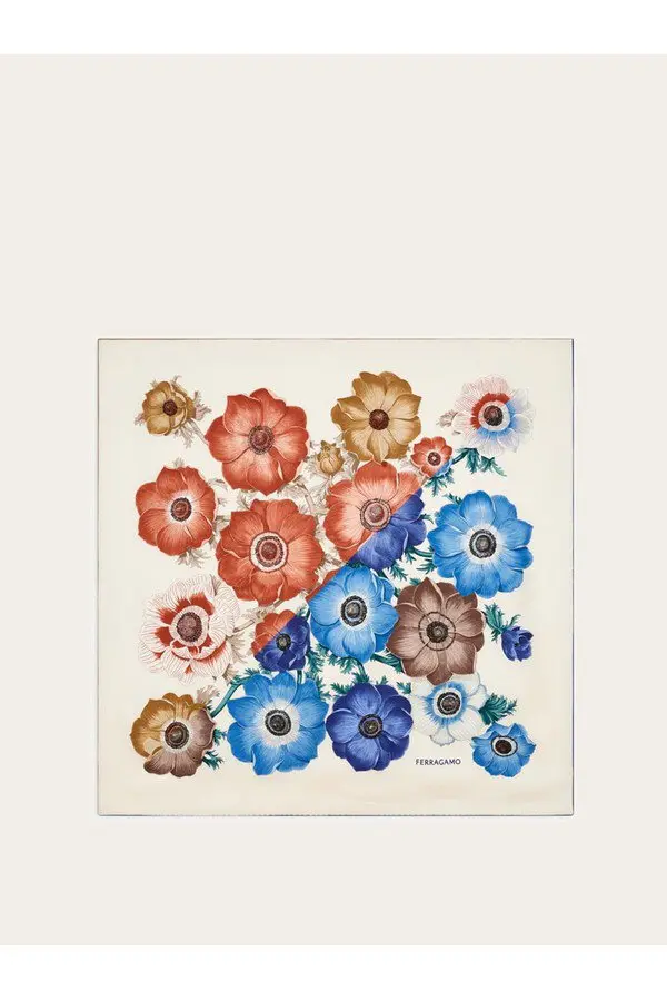 FERRAGAMO Anemone Print Silk Scarf - Blue