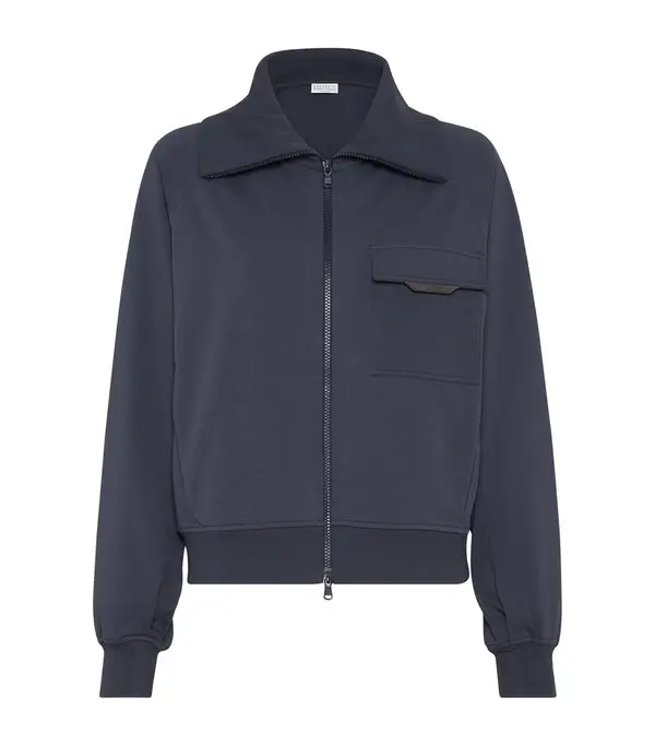 Brunello Cucinelli Stretch-cotton Monili-tab Cardigan - Blue