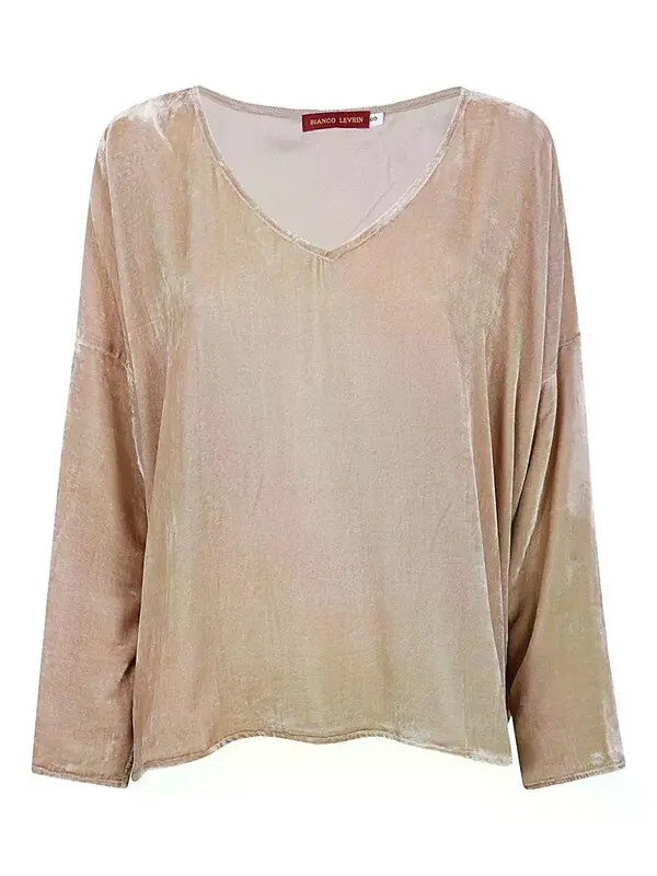 BIANCO LEVRIN Velvet V-neck Top - Neutrals
