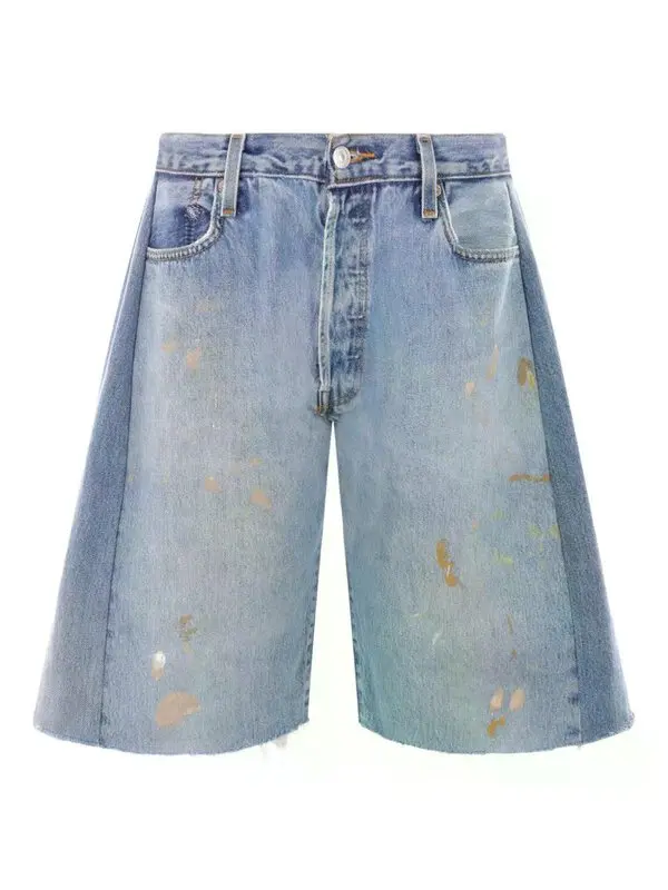 B Sides Paint-splatter Frayed Denim Shorts