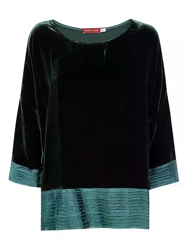 BIANCO LEVRIN Velvet Pleated-hem Top - Green