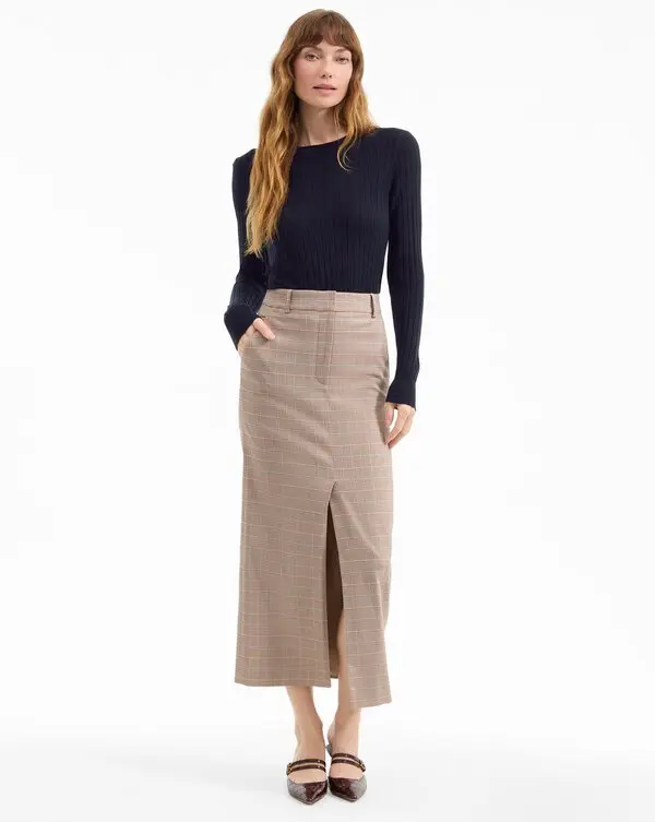 Veronica Beard Maxine Plaid Midi Skirt - Hazelnut Multi