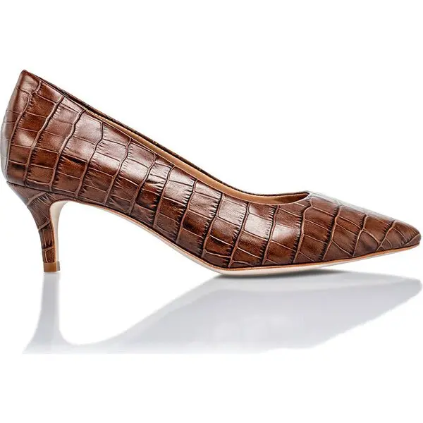 JOAN OLOFF SHOES Callie Pump With Kitten Heel - Brown Croco