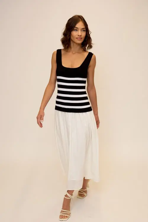 Central Park West Sienna Squareneck Twofer Midi Dress - Black/white