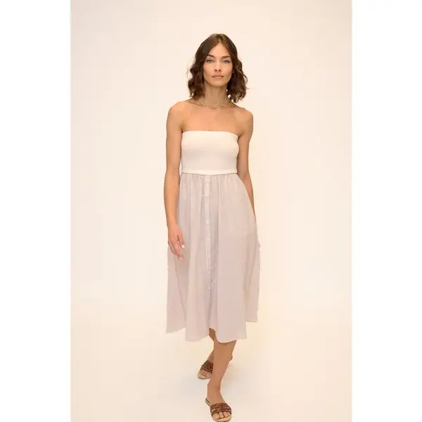 Central Park West Button-up Strapless Midi Dress