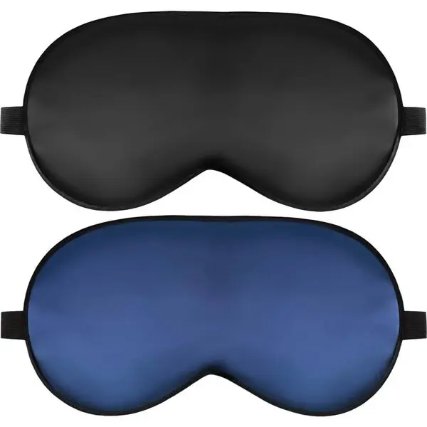 SILKSILKY 2 Pcs Silk Elastic Band Sleep Eye Mask Set - Black/darbblue