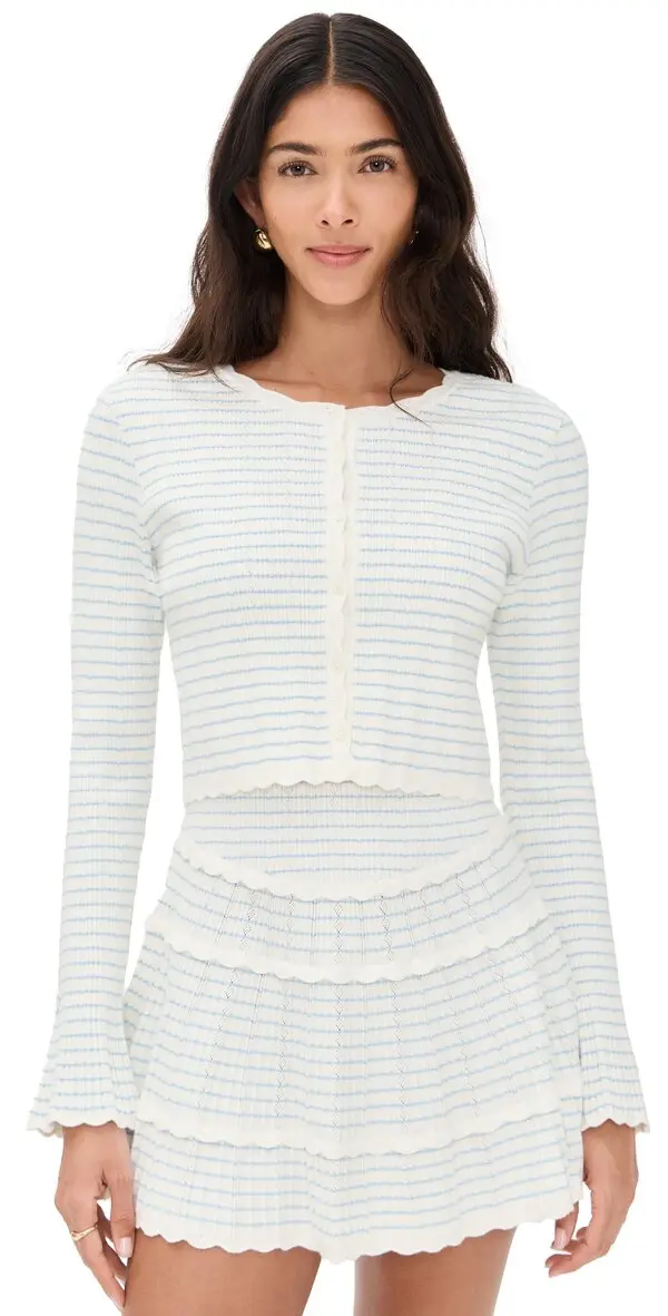 LoveShackFancy Media Pointelle Knit Cardigan - Sailor Stripes