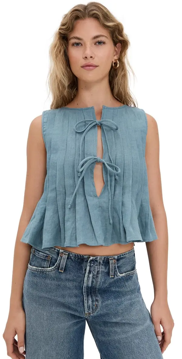 VRG GRL Valeria Linen Top - Lake