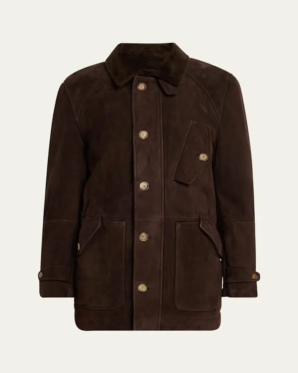 Brunello Cucinelli Shearling Lined Button-front Parka - Dark Brown