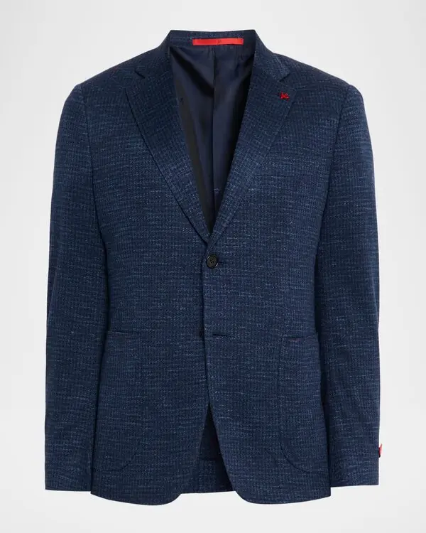 Isaia Houndstooth Wool-blend Jersey Blazer - Blu Medio