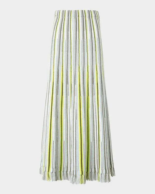 Akris Flared Crochet Knit Skirt With Fringe