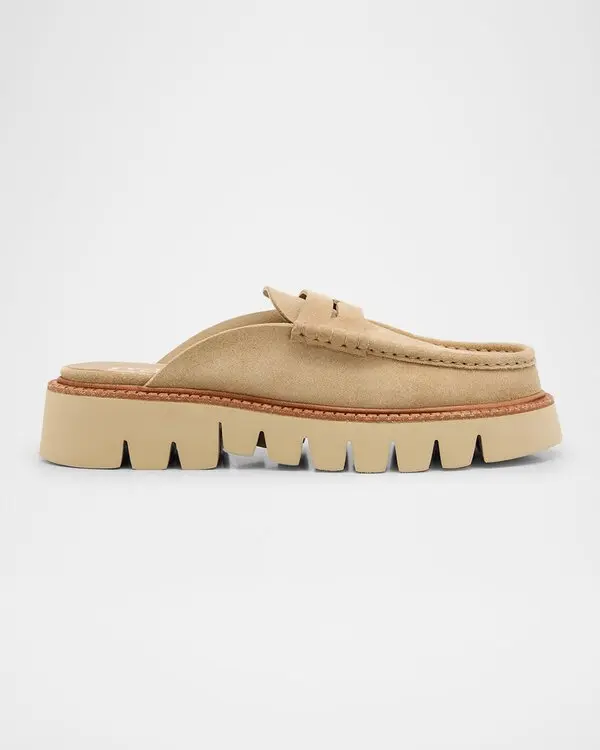 PEDRO GARCIA Savy Suede Lug Loafer Mules - Rope Castoro