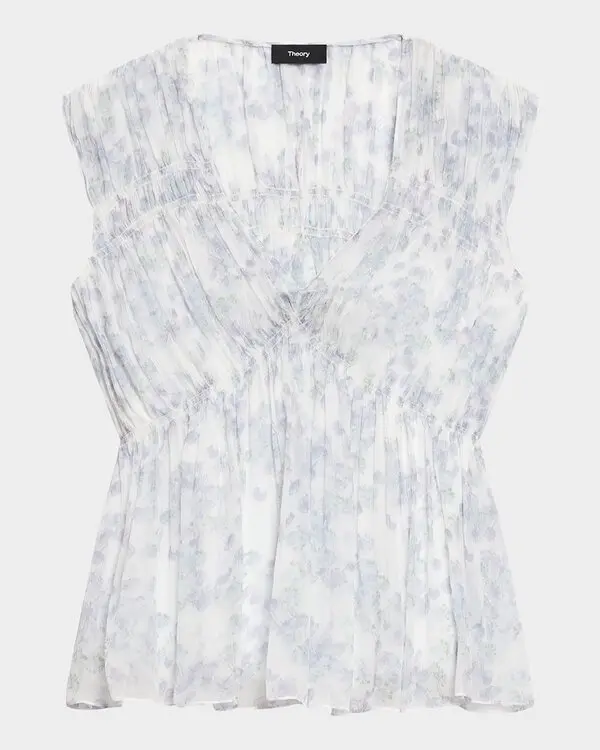 Theory Sleeveless Ruched V-neck Top
