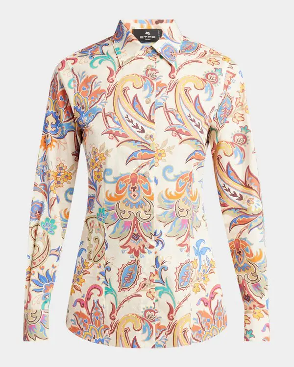Etro Tapestry-print Button-down Shirt - Print On White Base