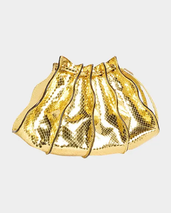 Ulla Johnson Adria Mini Pleated Wave Snake-print Crossbody Bag - Gilt
