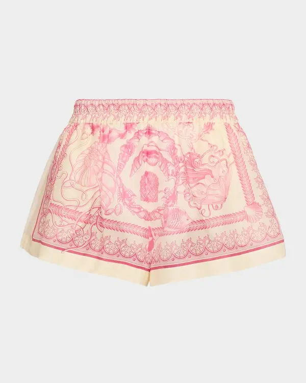 Versace Barocco Print Cotton-silk Coverup Shorts - Eggshell Dragonfruit